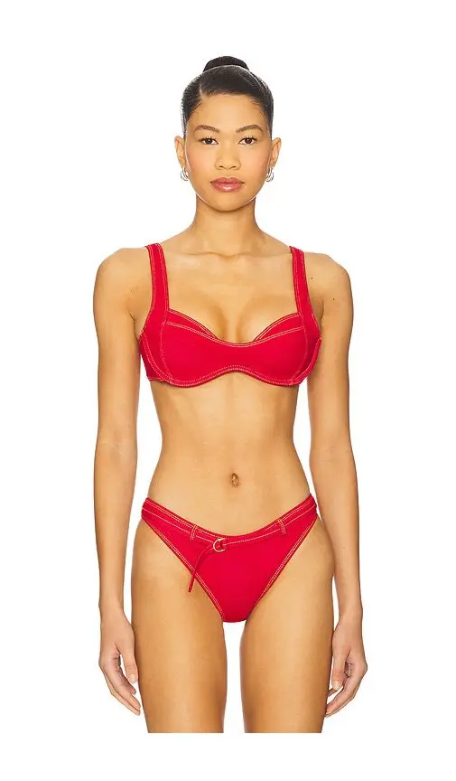 Frankies Bikinis Franklin Denim Bikini Top - Red Denim