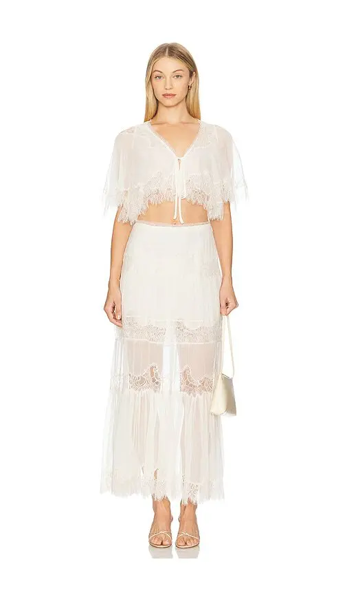 LoveShackFancy Silk Lace Trimmed Cropped Chiffon Top
