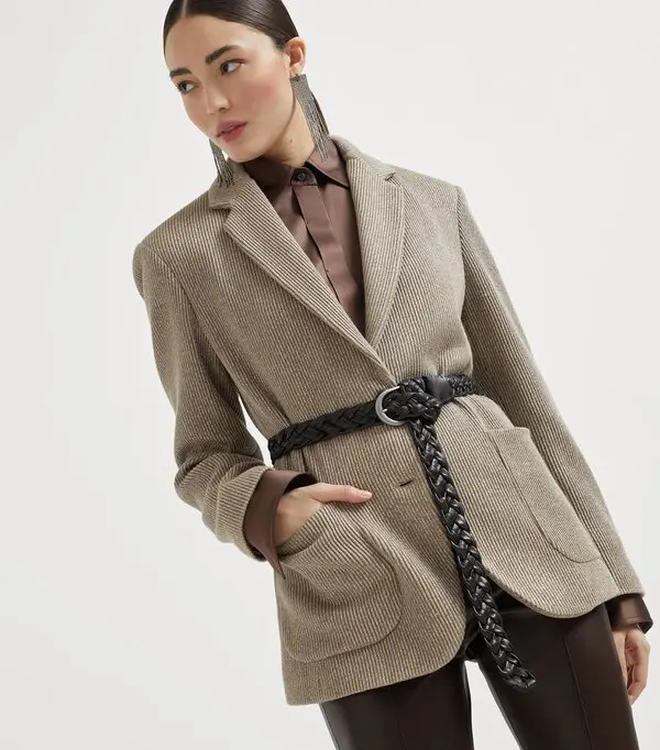 Brunello Cucinelli Cotton-blend Ribbed Knit Blazer - Brown