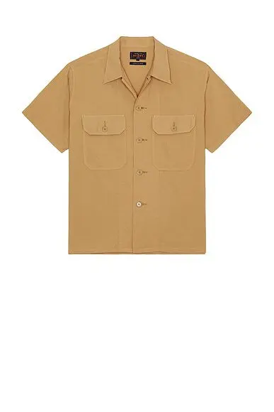 BEAMS Mil Sht Shirt Textured Ripstop - Khaki