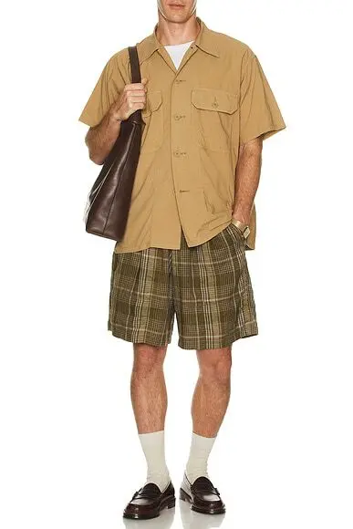 BEAMS Mil Sht Shirt Textured Ripstop - Khaki