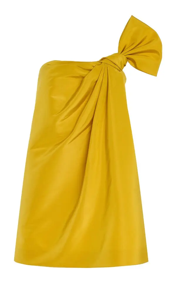 Oscar De La Renta Asymmetric Silk Faille Mini Dress - Yellow