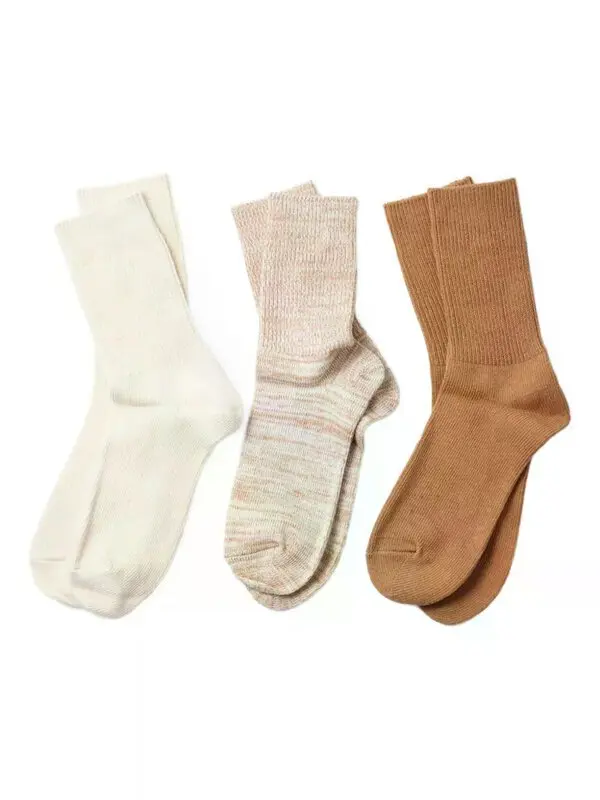 ROTOTO Organic Cotton Ribbed Crew Socks Pack Of Three - Neutrals