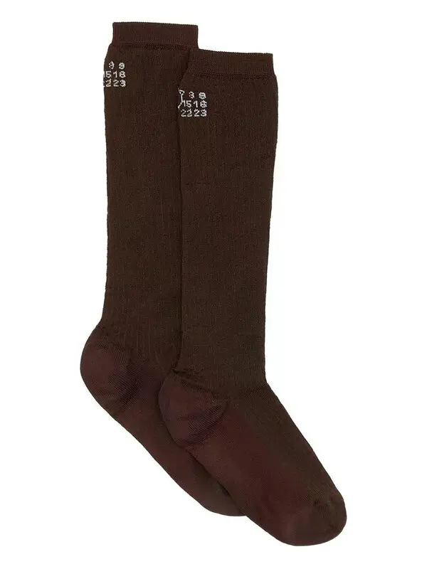 MAISON MARGIELA Numbers-motif Calf-length Socks - Brown