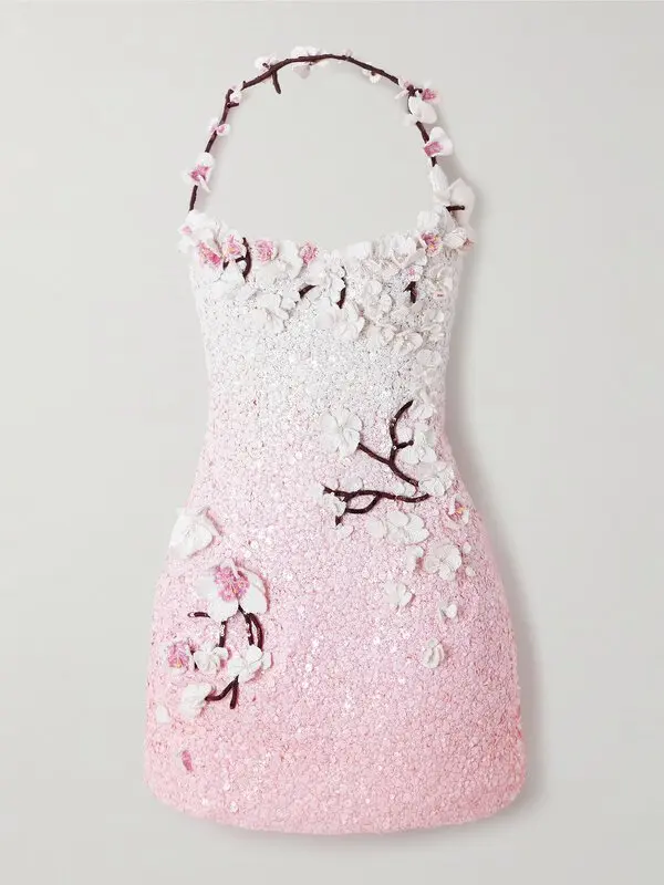 Oscar De La Renta Embellished Sequined Organza Mini Dress In Pink - 30% Off 