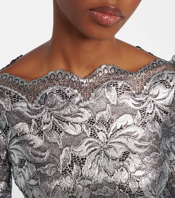 Rabanne Floral Cropped Lace Top - Silver