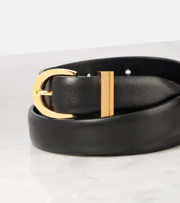 Khaite Luna Leather Belt With Gold-tone Buckle - Black