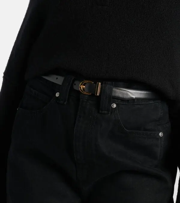 Khaite Luna Leather Belt With Gold-tone Buckle - Black