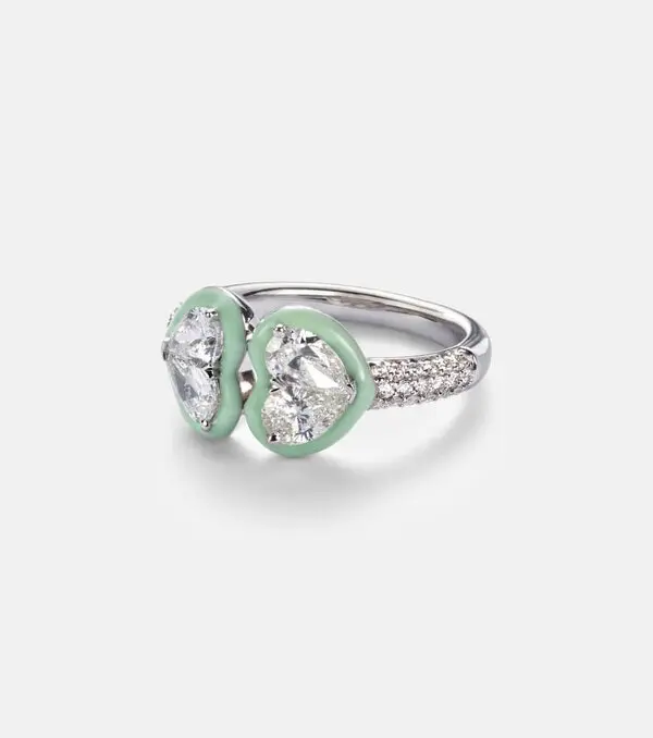 KAMYEN 18kt White Gold, Diamond, And Enamel Ring - Silver