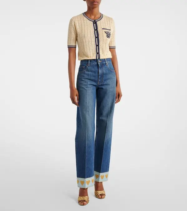 Valentino Garavani Embellished Mid-rise Straight Jeans
