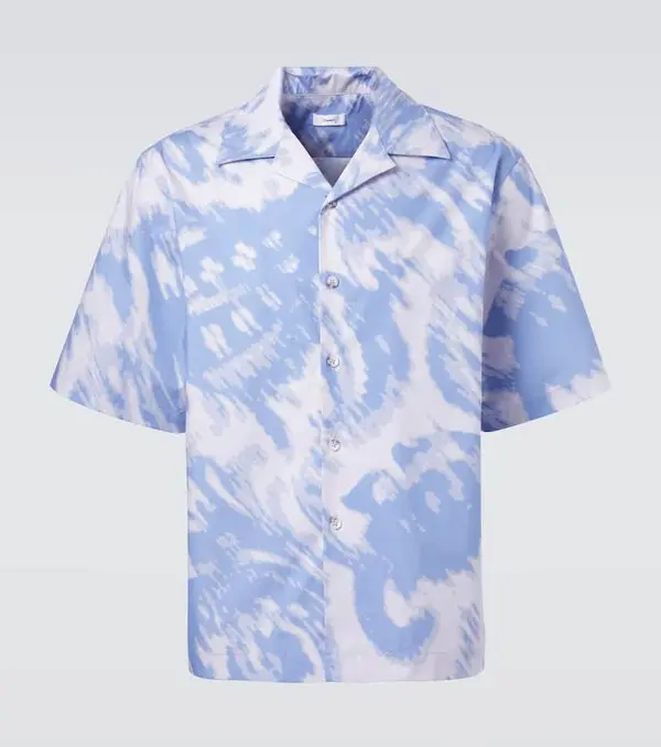 Commas Printed Cotton Bowling Shirt - Blue