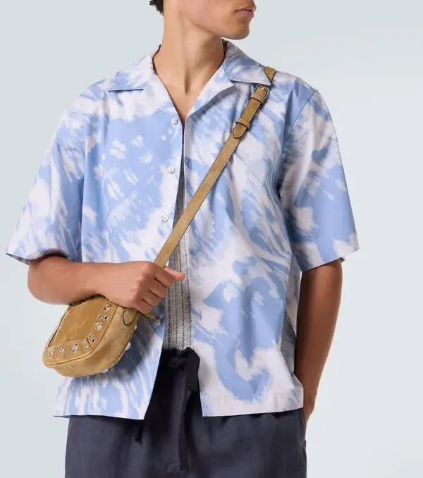 Commas Printed Cotton Bowling Shirt - Blue