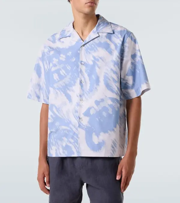 Commas Printed Cotton Bowling Shirt - Blue