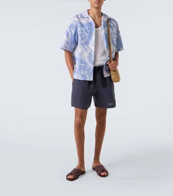 Commas Printed Cotton Bowling Shirt - Blue