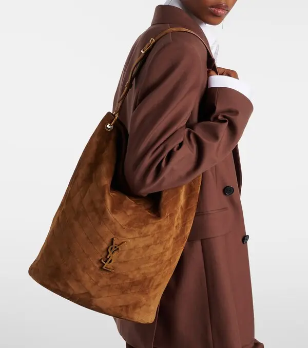 Saint Laurent Niki Cassandre Suede Bucket Bag - Brown
