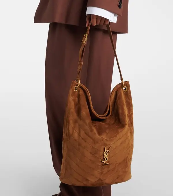 Saint Laurent Niki Cassandre Suede Bucket Bag - Brown