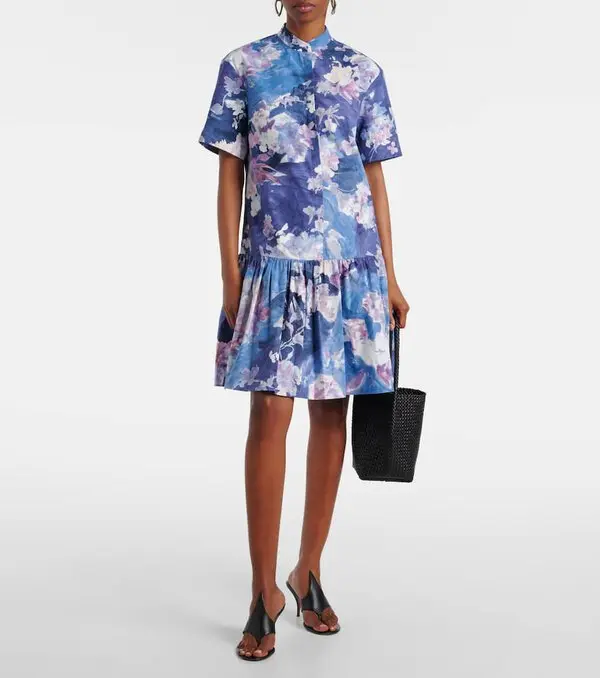 Erdem Floral Peplum Cotton Poplin Minidress