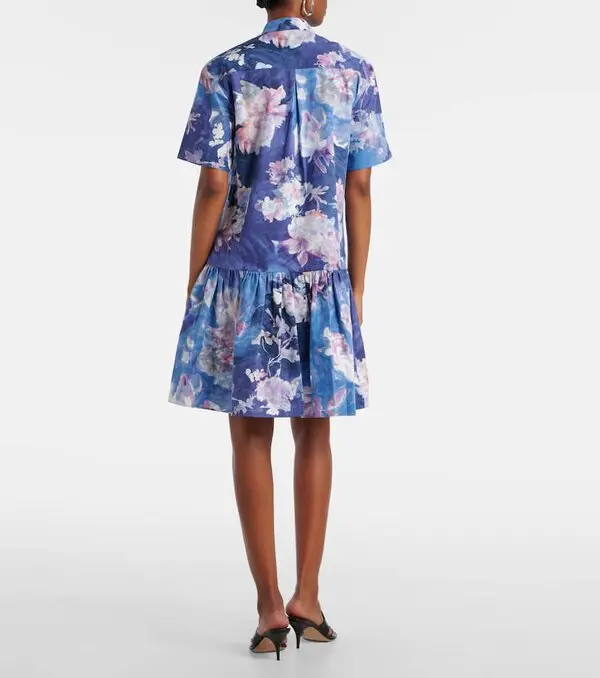 Erdem Floral Peplum Cotton Poplin Minidress