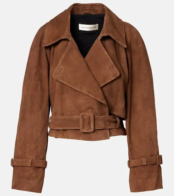 Nour Hammour Hatti Cropped Suede Trench Coat