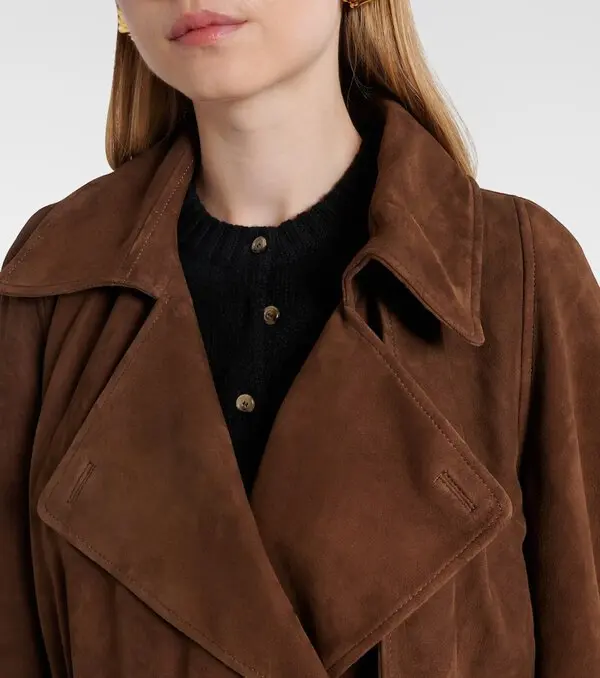Nour Hammour Hatti Cropped Suede Trench Coat