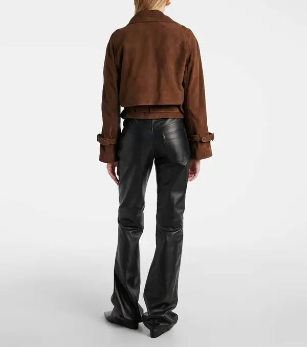 Nour Hammour Hatti Cropped Suede Trench Coat