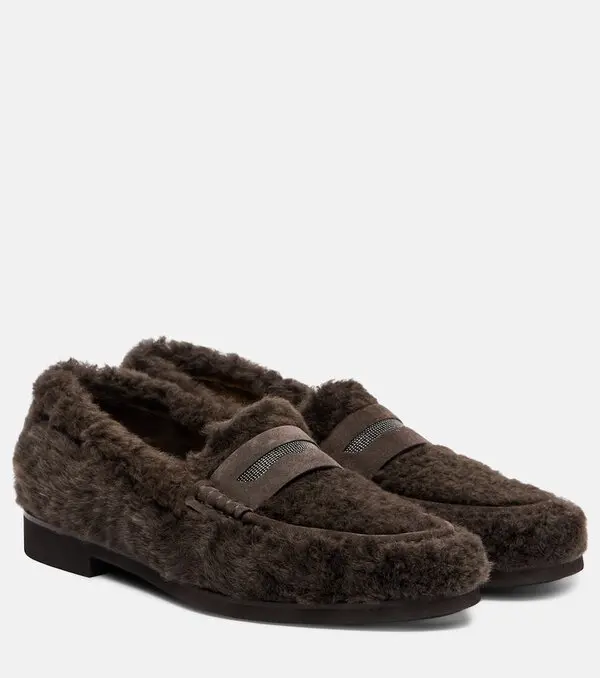 Brunello Cucinelli Monili Shearling Loafers - Brown
