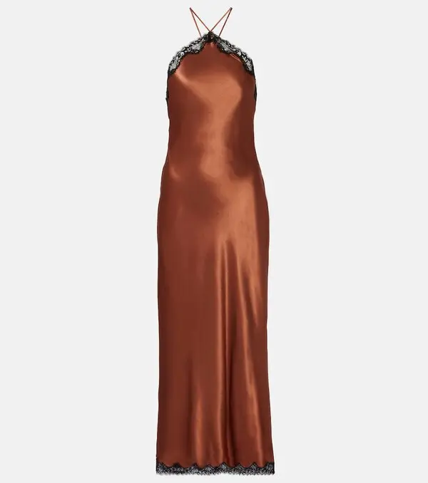 Rixo Harlan Lace-trimmed Satin Midi Dress - Metallic