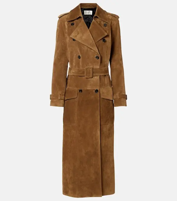 Saint Laurent Suede Trench Coat - Brown