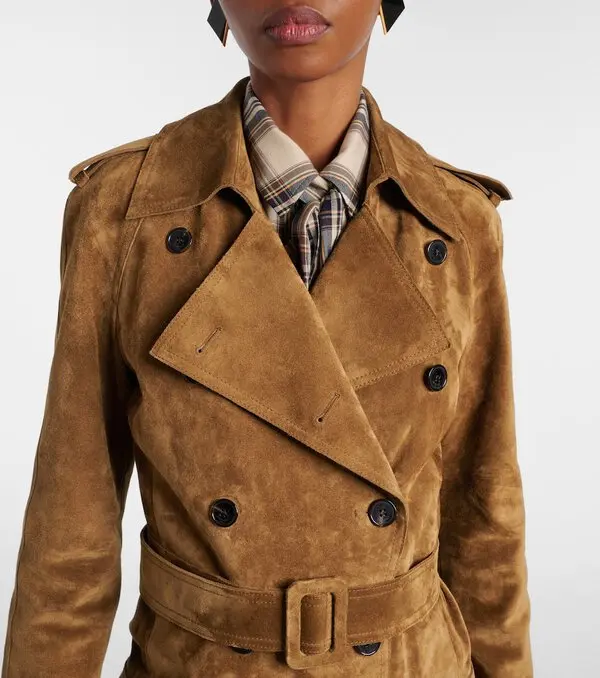 Saint Laurent Suede Trench Coat - Brown