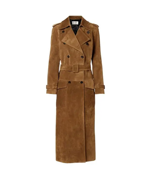 Saint Laurent Suede Trench Coat - Brown