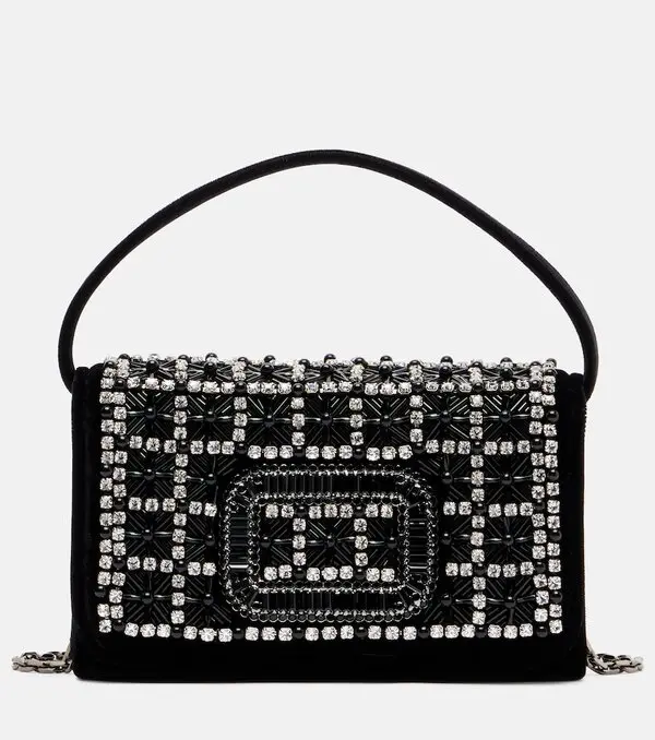 ROGER VIVIER Pilgrim Micro Embellished Velvet Clutch - Black