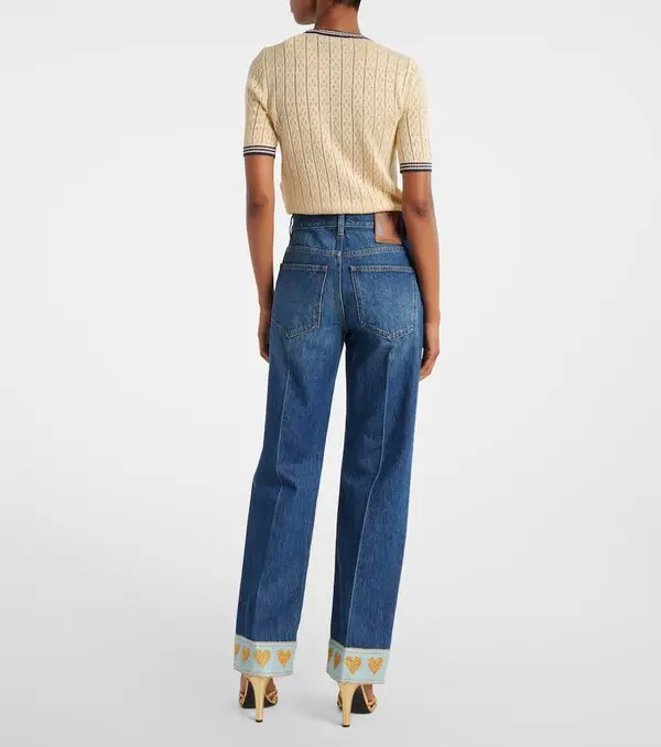 Valentino Garavani Embellished Mid-rise Straight Jeans