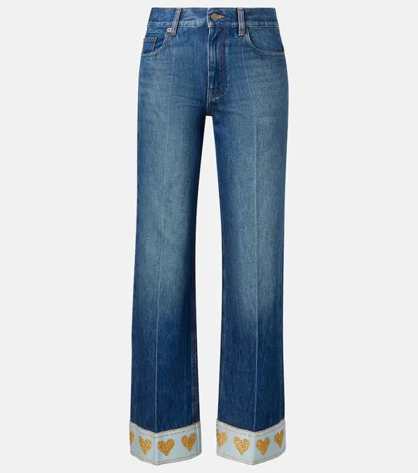 Valentino Garavani Embellished Mid-rise Straight Jeans - Blue
