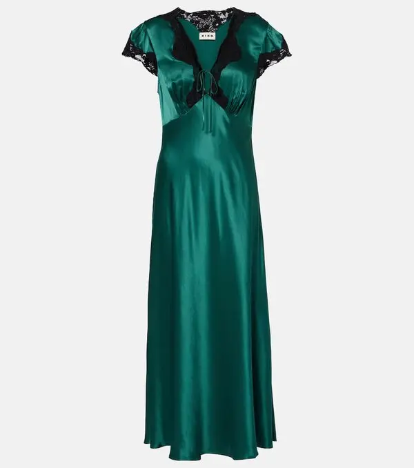 Rixo Amari Satin Midi Dress - Green