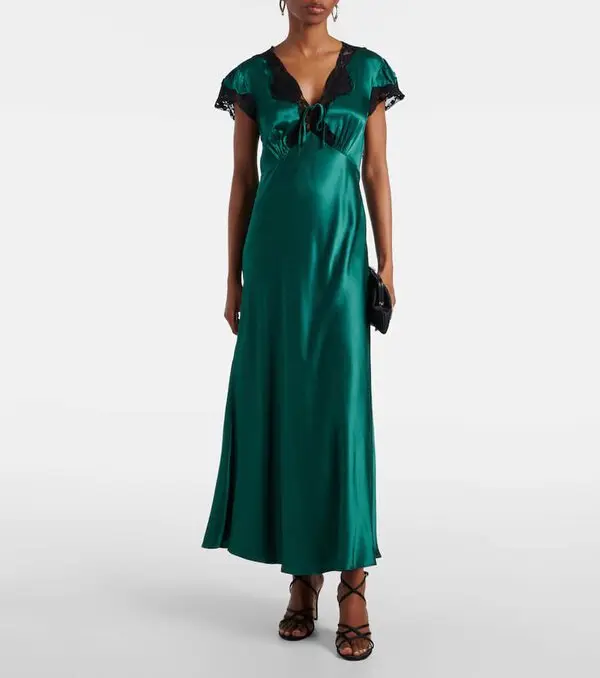 Rixo Amari Satin Midi Dress - Green