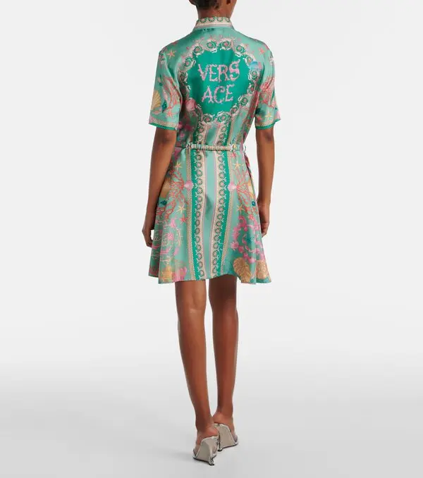 Versace Underwater Barocco Silk Twill Shirt Dress