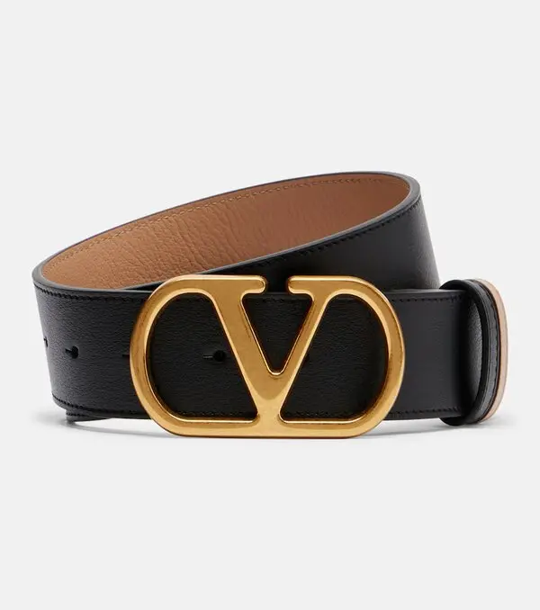 Valentino Garavani Vlogo Reversible Leather Belt - Black