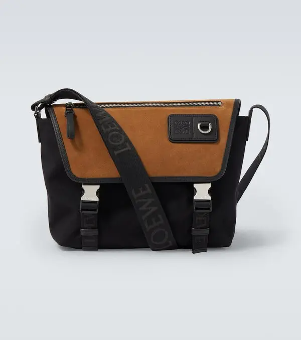 Loewe Medium Canvas And Suede Messenger Bag - Black