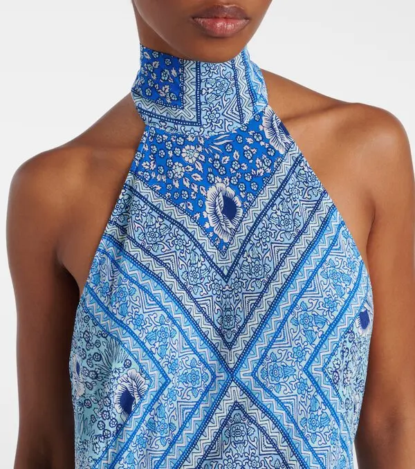 Rixo Maura Printed Satin Maxi Dress - Blue