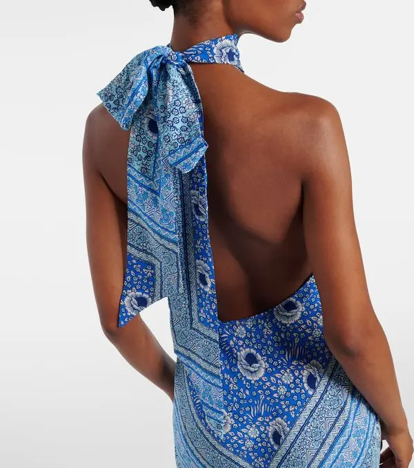 Rixo Maura Printed Satin Maxi Dress - Blue