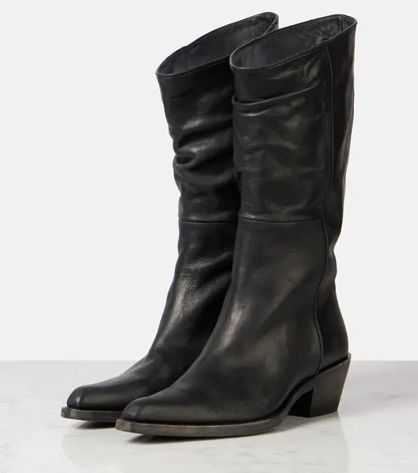 Khaite Clive Leather Mid-calf Boots - Black