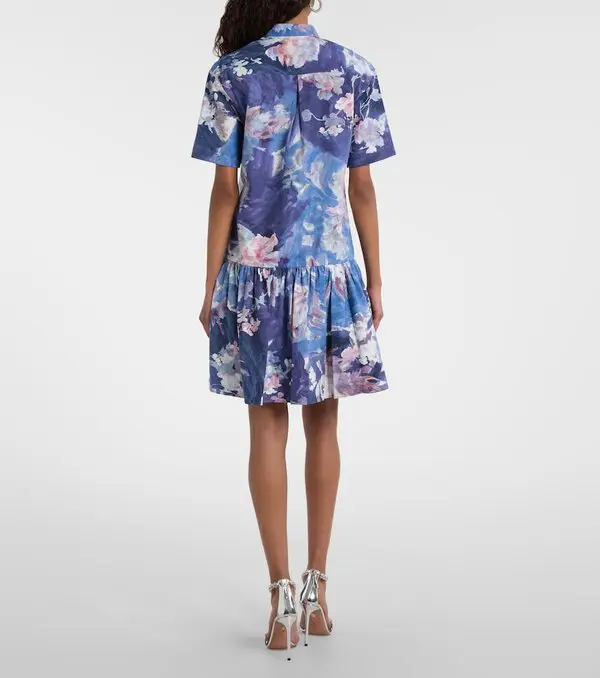 Erdem Floral Cotton Poplin Peplum Mini Dress - Blue