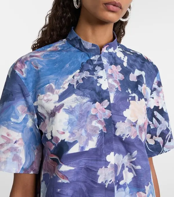 Erdem Floral Cotton Poplin Peplum Mini Dress - Blue