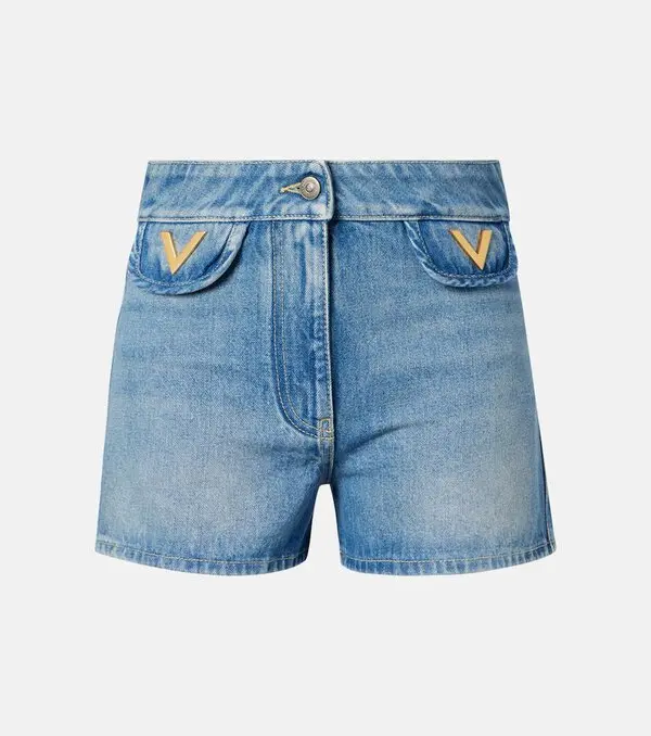 Valentino Garavani Vgold Mid-rise Denim Shorts - Blue