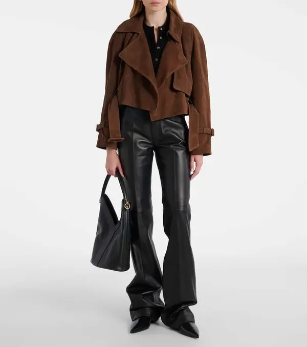 Nour Hammour Hatti Belted Cropped Suede Trench Coat