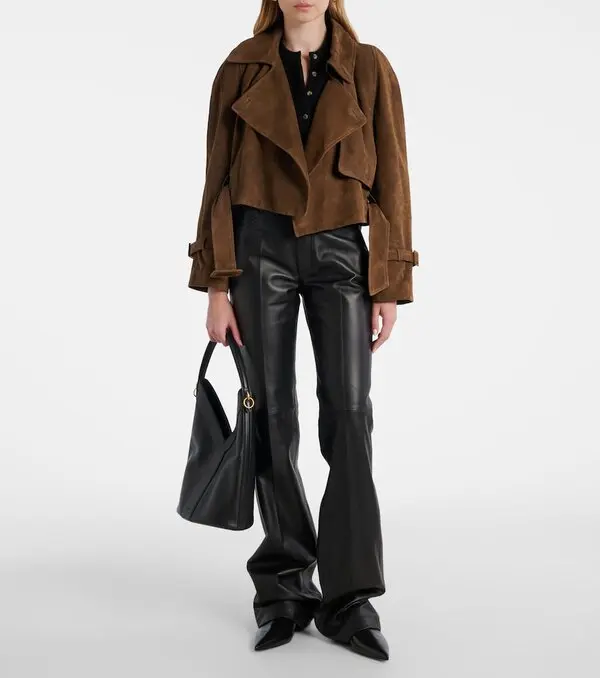 Nour Hammour Hatti Belted Cropped Suede Trench Coat