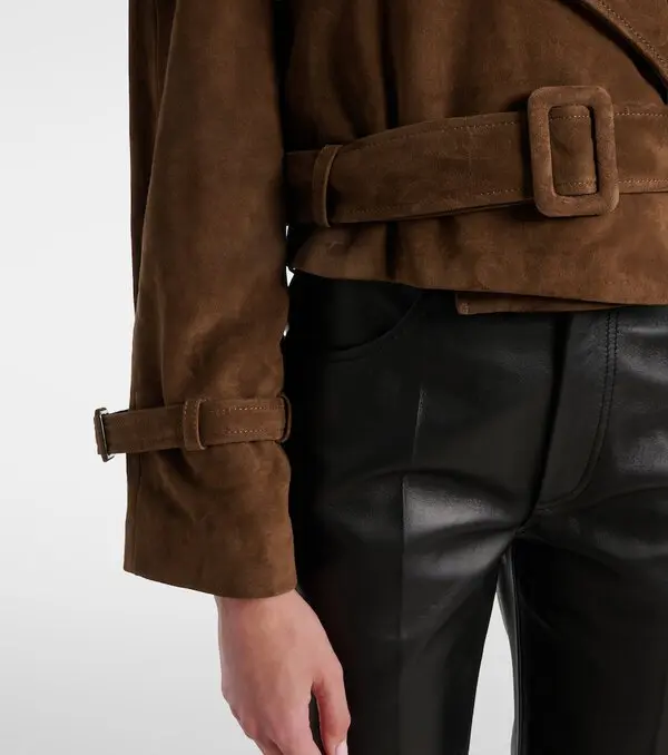 Nour Hammour Hatti Belted Cropped Suede Trench Coat