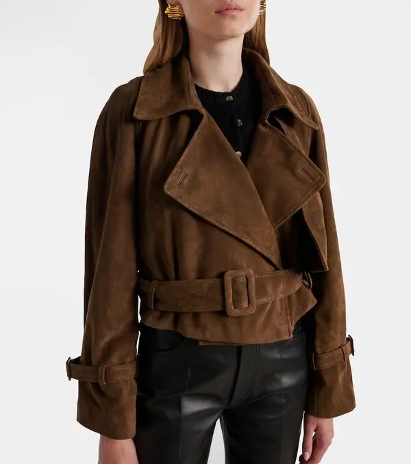 Nour Hammour Hatti Belted Cropped Suede Trench Coat