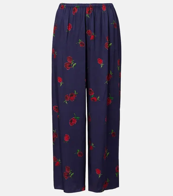 Khaite Mindy Printed Twill Wide-leg Pants - Blue