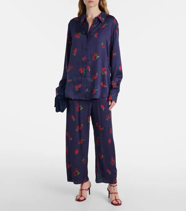Khaite Mindy Printed Twill Wide-leg Pants - Blue